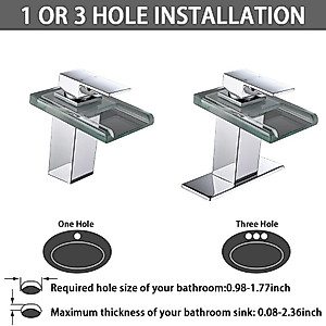 AVSIILE LED Bathroom Sink Faucet, Chrome Waterfall Single Hole Handle Vanity Faucets for Sinks 1 Hole with Metal Pop Up Drain and 2 Water Supply Lines, Open Glass Spout