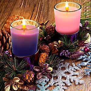 20 Packs Advent Candles with Clear Glass Holder, 15 Purple and 5 Pink Votive Candles, Unscented Seasonal Celebration Candles for Christmas Table Decoration