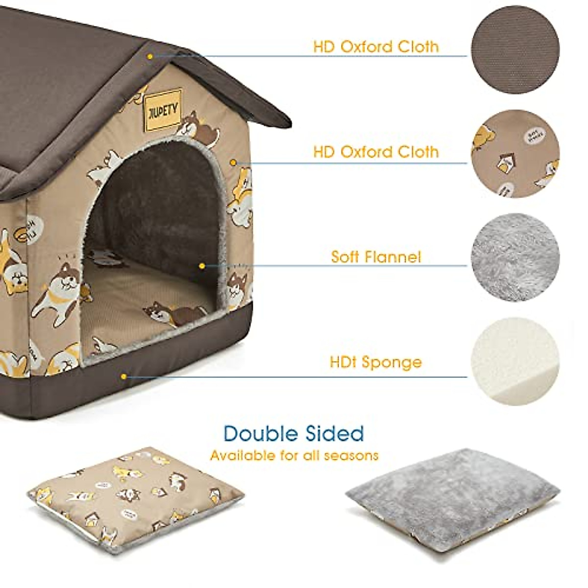 Jiupety Cozy Pet Bed House, Indoor/Outdoor Pet House, S Size for Cat and Small Dog, Warm Cave Sleeping Nest Bed for Cats and Dogs, Brown