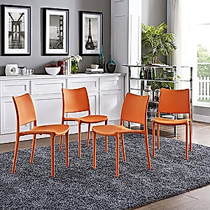 Modway Hipster Contemporary Modern Molded Plastic Stacking Four Dining Chairs in Orange