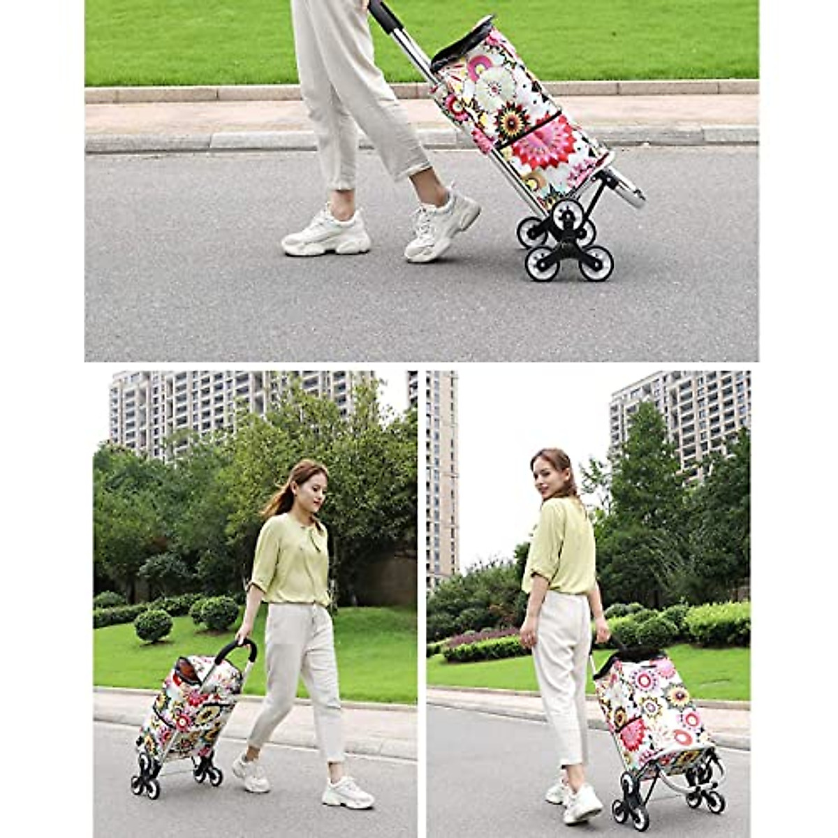 Shopping Cart Folded Stair Climbing Cart Trolly Grocery Utility Cart with Wheel Removable Canvas Collection Bag 25 Kg Capacity
