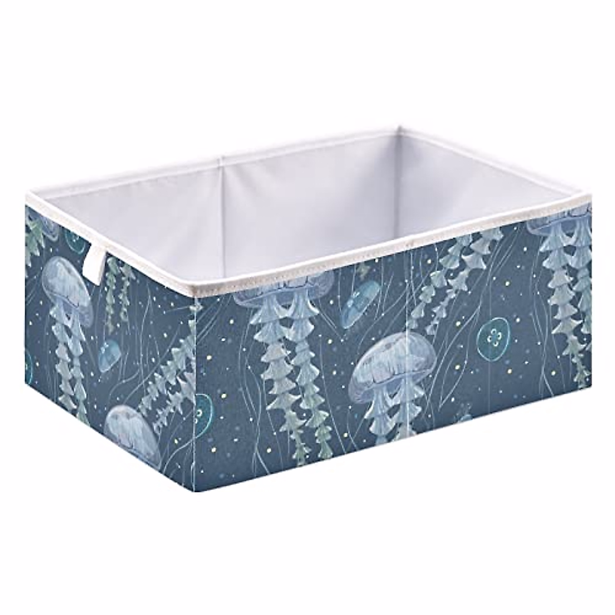 Blue Jellyfish Storage Baskets for Shelves Foldable Collapsible Storage Box Bins with Fabric Bins Cube Toys Organizers for Pantry Toys, Clothes, Books in Closet and Shelf,11 x 11inch