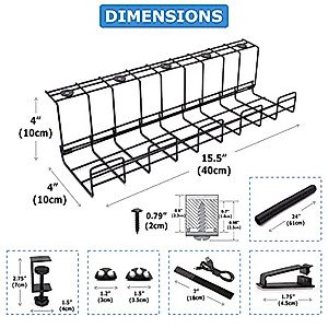 MANA'O Clamp-On Cable Management Tray Kit. Under Desk Storage Cord Organizer with Clamp! and Accessories - Cable Clips, Fastening Tape, Ties Straps and Wire Organizer Cover Braided Cable Sleeve