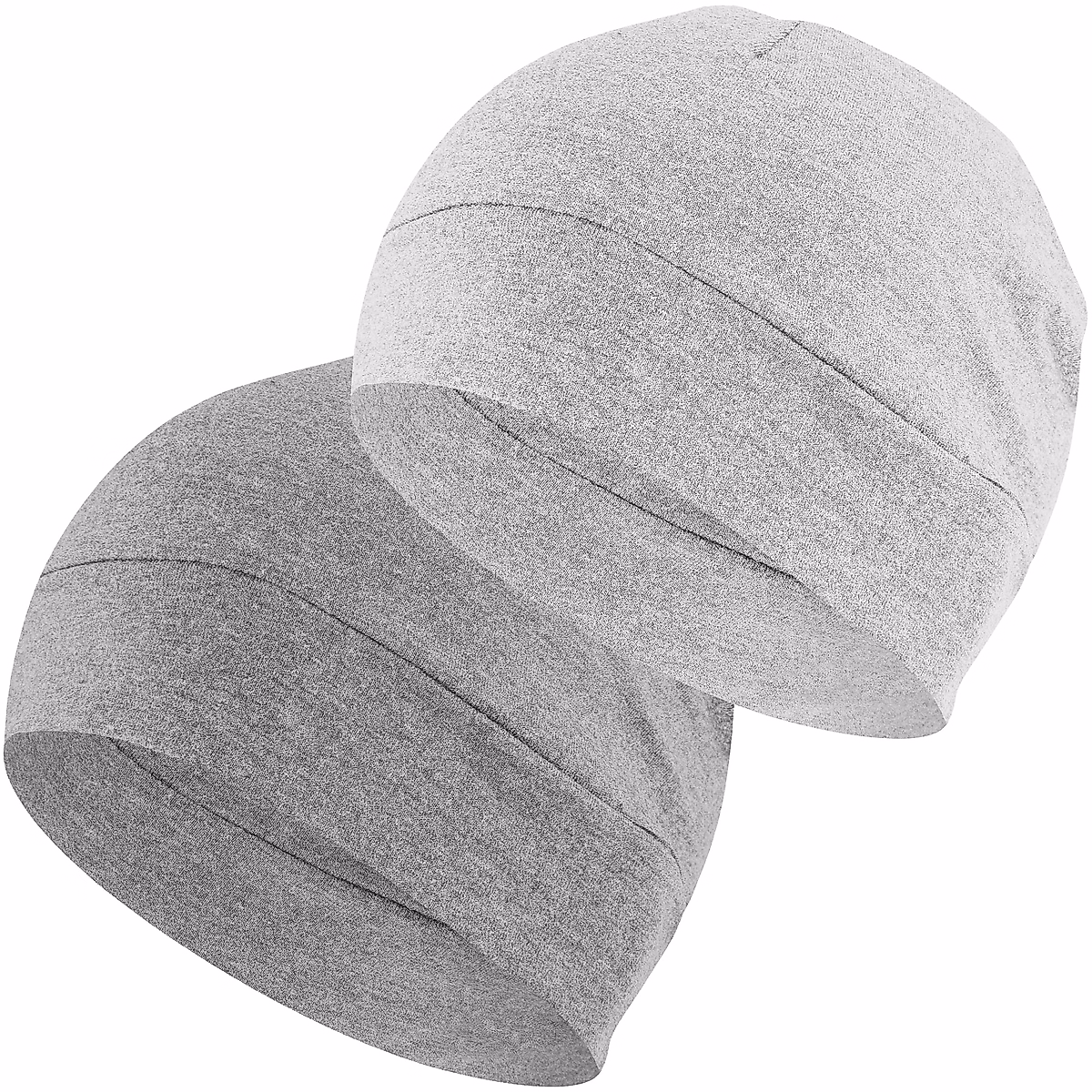 Headshion Cotton Skull Caps for Men Women,2-Pack Lightweight Beanie Sleep Hats Breathable Helmet Liner Light Grey,White Smoke