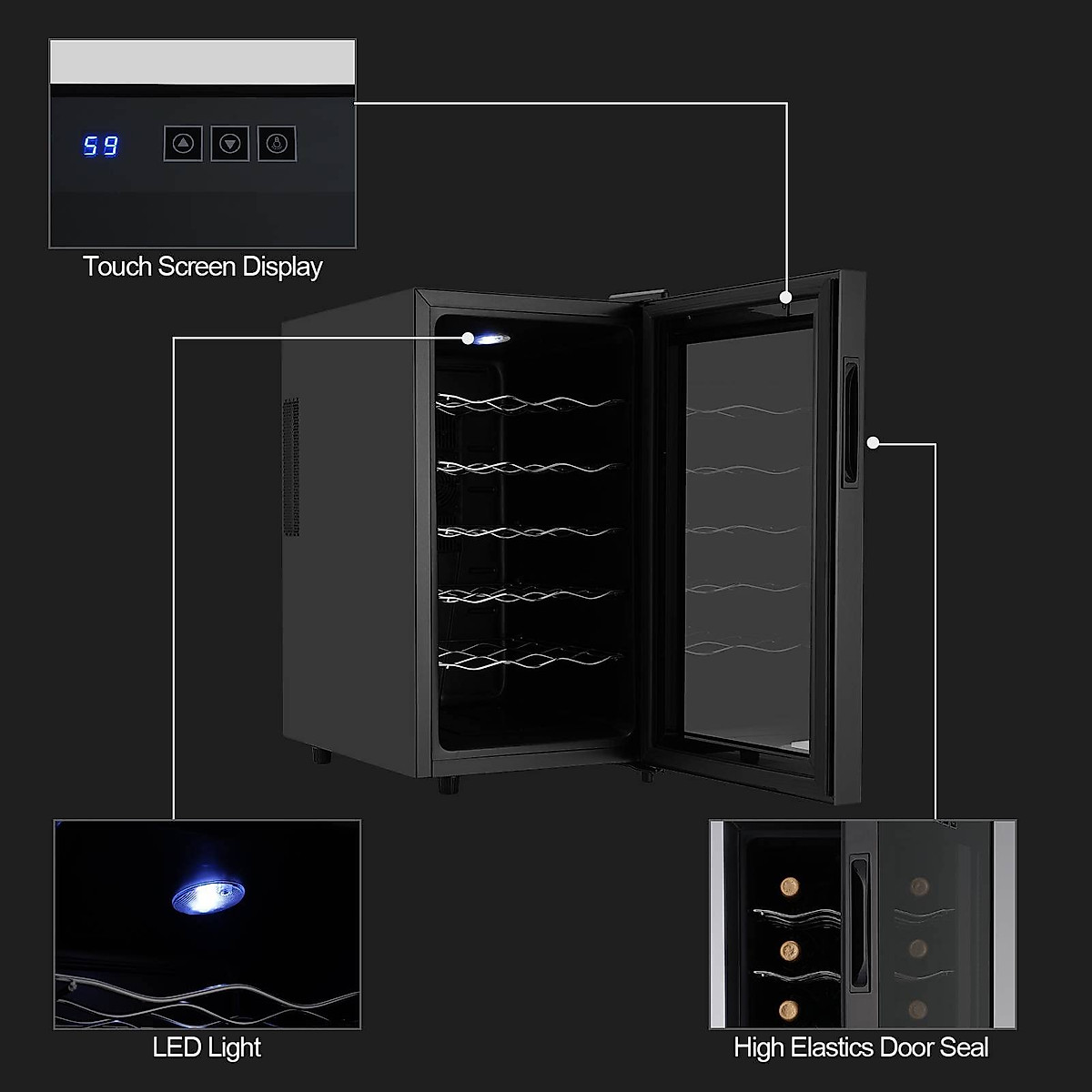 JINJUNYE 15-18 Bottle Wine Fridge, Wine Coolers for Home Freestanding with Touch Screen Digital Temperature Control, Wine Refrigerator for Red White Wine, Champagne, Sparking, Beer