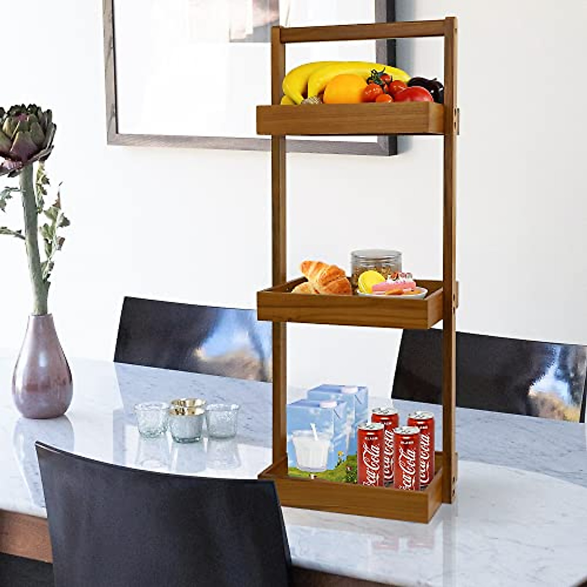 Utoplike Teak Wood Shower Caddy Corner, 3 Tier Standing Shower Organizer with Handle, Bathroom Stand Up Shower Shelf Caddy Basket for Shampoo, Rack for Inside Shower, for Bath, Office, Kitchen Desktop