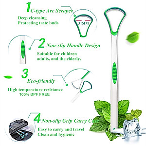 Tongue Scraper Cleaner 100% BPA Free Tongue Scrapers with Travel Handy Case for Adults, Kids, Healthy Oral Care, Easy to Use, Help Fight Bad Breath (4 PACK)