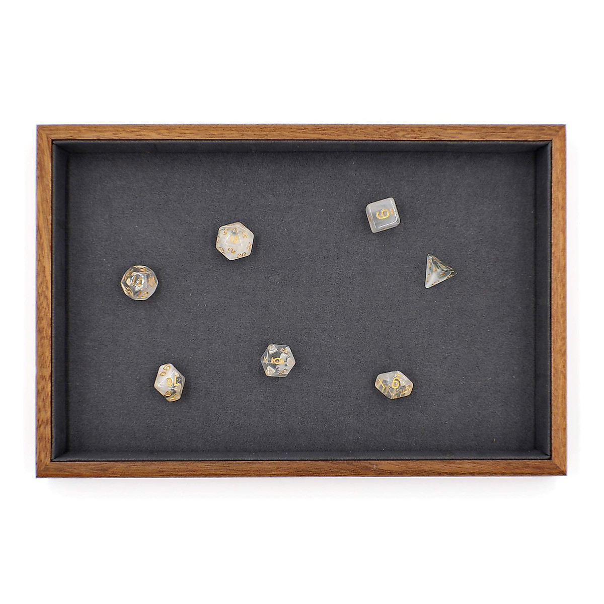 Premium Wood DND Dice Tray with Matching Crystal Dice Set