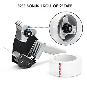 Packing Tape Dispenser Gun, Pacific Mailer 2 Inch Tape Gun Dispenser with 2 Inch Carton Packing Tape, Lightweight Industrial Side Loading Tape Dispenser - Black