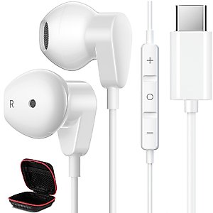 HGCXING USB C Headphone for iPhone 16 15 Pro Max Samsung S25 Ultra S24 FE Galaxy Tab S10+, HiFi Stereo Type C Earphone with Microphone, Wired Earbuds with Volume Control for iPad 10 Google Pixel 9 Pro