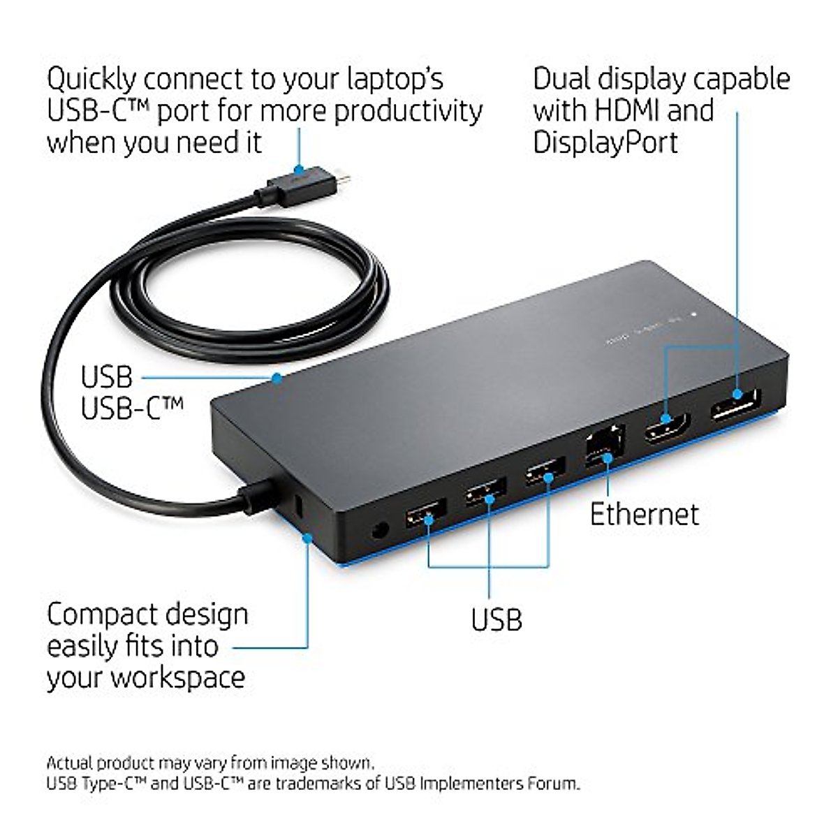 HP Y0K80AA#ABA Dock for USB-A/C Laptops (USB-A/C to HDMI, DisplayPort, USB-C, USB-A and Ethernet)