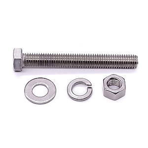 M12 x 65mm (4 Sets) Stainless Steel Hex Bolts with Hex Nuts, Flat Washers and Lock Washers, Hexagon Bolts with Nuts and Washers, Full Thread Coveraage, Coarse Thread UNC