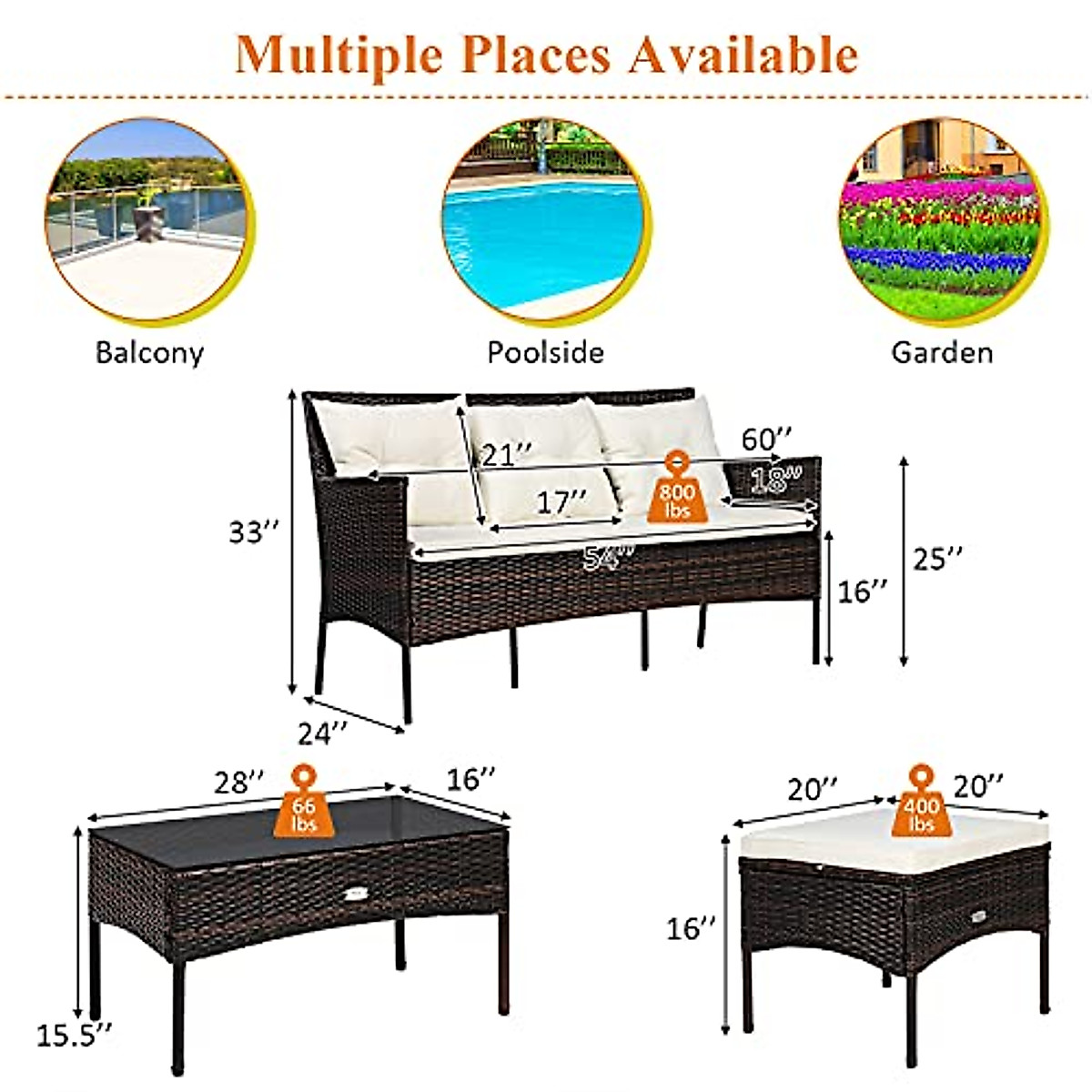 Tangkula 3 Pieces Patio Conversation Set, Outdoor PE Rattan Wicker Furniture Set W/Cozy Cushions, All Weather Sectional Sofa Set W/Tempered Glass Coffee Table for Poolside, Backyard, Garden