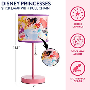 Idea Nuova Disney Princess Stick Table Lamp with Printed Shade, 15.5" H x 7.5" W,metal