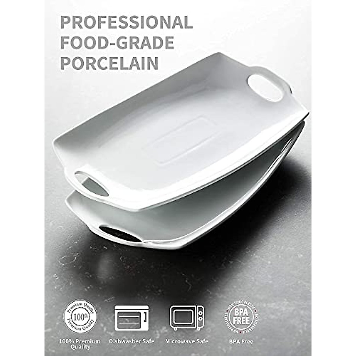 Serving Tray with Handle Exrta Large Porcelain Serving Platter Perfet for Display 16-Inch White