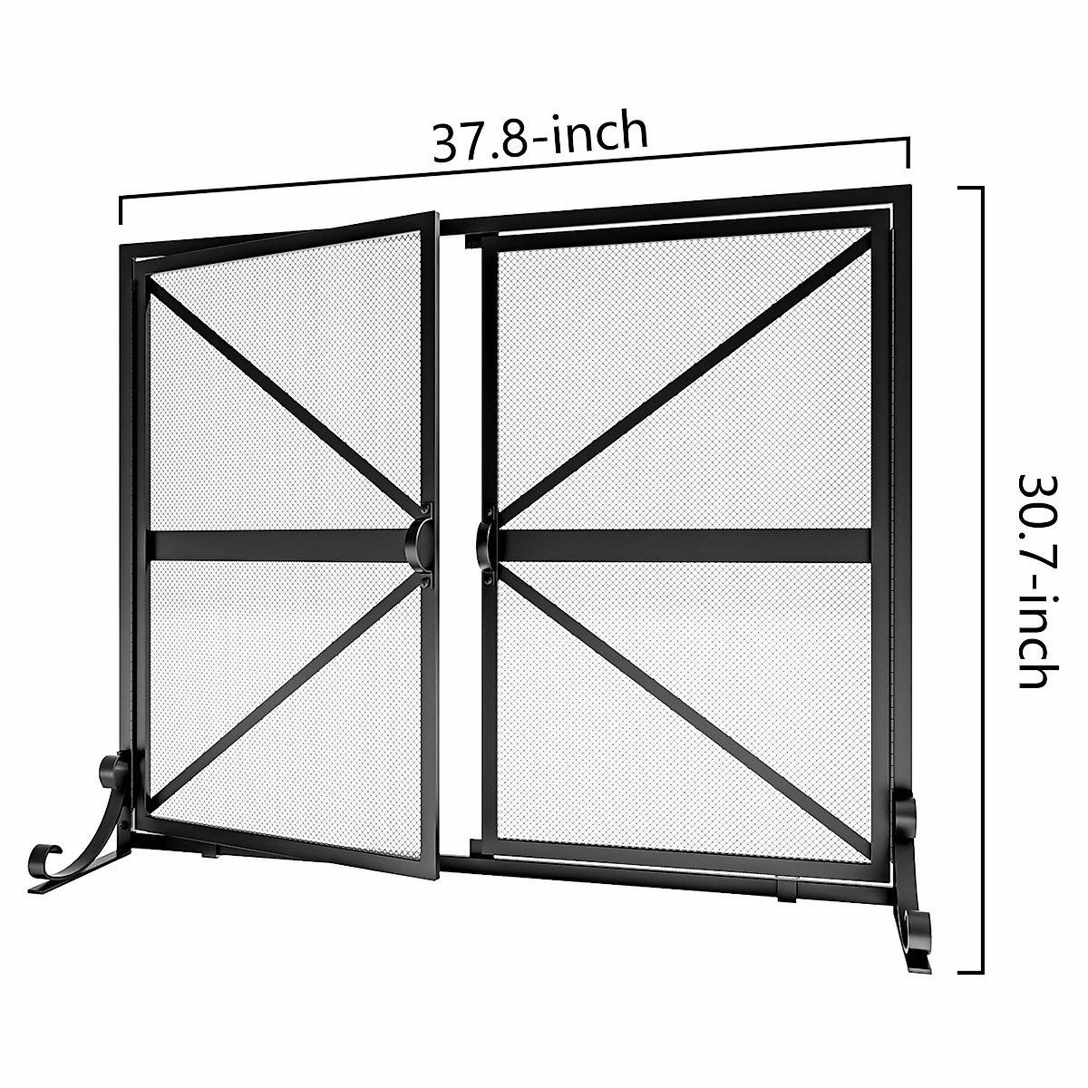 Fire Beauty Fireplace Screen with Doors, 2-Pannel Handcrafted Solid Wrought Iron Decorative Mesh,Baby Safe Proof Firewood Burning Stove Accessories(Black)