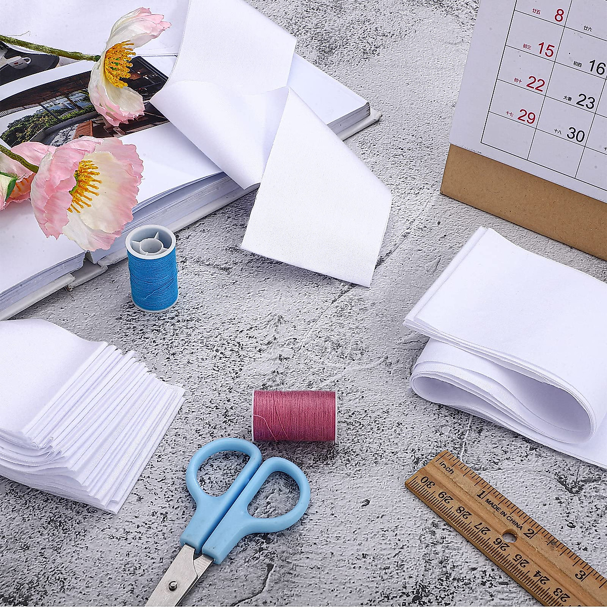 40 Pcs White Jelly Cotton Fabric Patchwork Roll, 2.55 Inch Roll Up Cotton Fabric Quilting Strips, Jelly Fabric Patchwork Craft Cotton Fabric for Quilters and Sewing DIY Crafts (Basic Style)