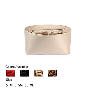 Purse Organizer Insert For Handbags, Silk Purse Organizer with Zipper, Silky Smooth, Bag Organizer For Speedy Neverfull Tote,onthego,Artsy, 6 Sizes(Slender Medium, Silky Beige)