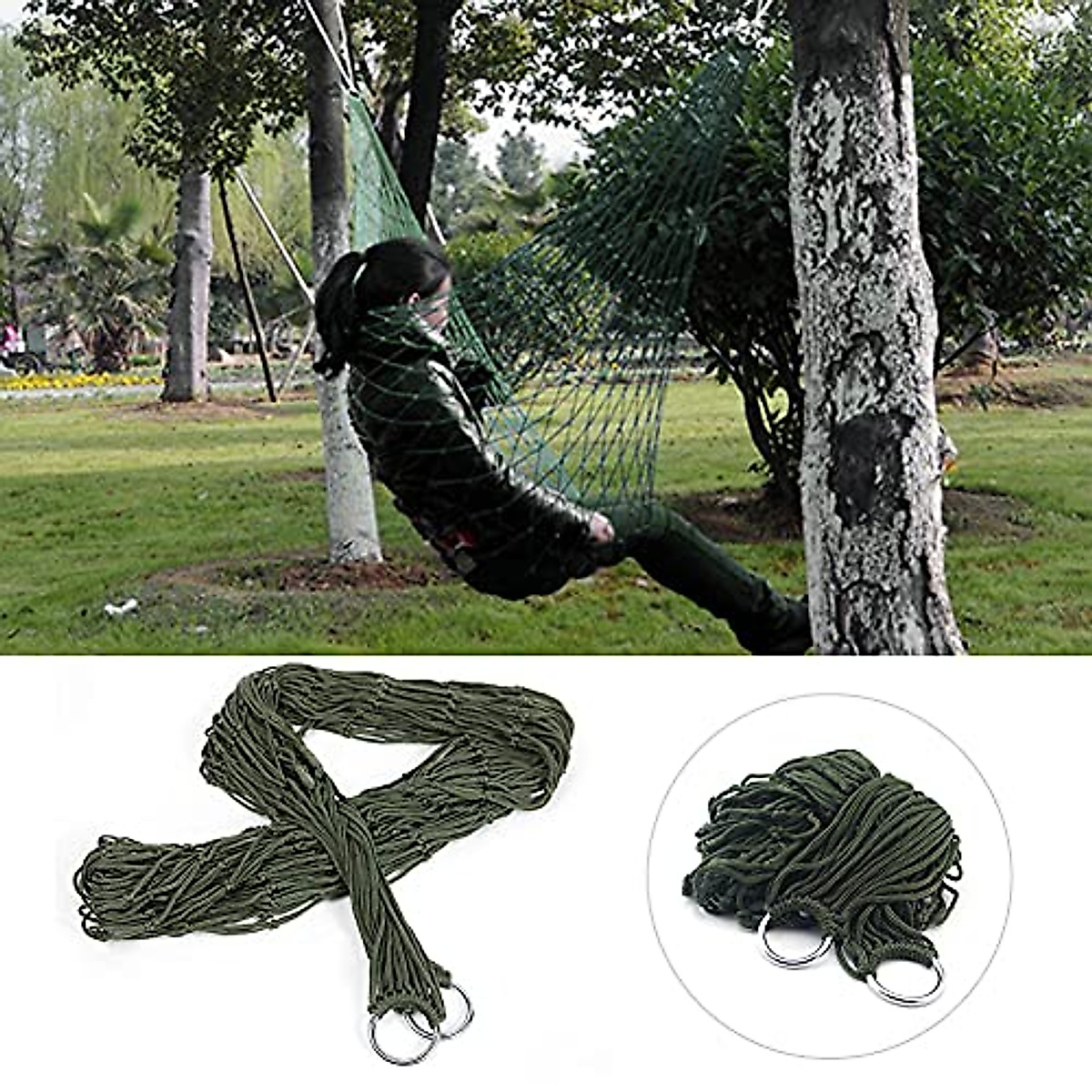 Outdoor Rope Hammock Hanging Rope Hammock Chair Swing Seat, Comfortable Hanging Bed for Patio Porch Garden Backyard Lounging Outdoor