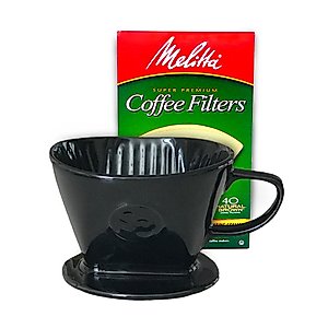 Coffee Pour Over Single Cup Ceramic Brewer Coffee Maker by Simply Charmed (Black)