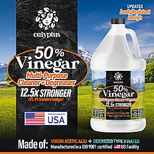 Calyptus 50% Concentrated Vinegar | Highest-Performance (12.5X Power) | Pure Virgin Vinegar | Dynamic-Power | Home, Outdoor, Industrial Cleaner Concentrate | Makes 12.5 Gallons | USA Made | 128 Ounces