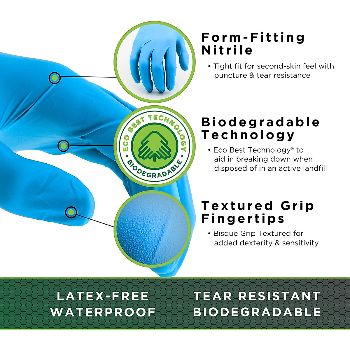 SHOWA 7500PF Biodegradable Powder-Free Nitrile Disposable Safety Glove, Food Safe, 4 Mil Thick, 9.5&quot; Length, X-Small (1 Box)