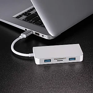 USB Hub Portable USB Hub 6 in 1 Type C USB 3.0 Hubs Type-C to 2xUSB3.0 RJ45 SD TF Card PD Charging Port Adapter Cable Converter for Laptop MacBook(Silver) (Color : Silver)