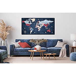 Blue World Map Wall-Art For Office - Large World Maps For Wall - Canvas Wall Art Stretched and Framed Ready to Hang Size 40" x 20"