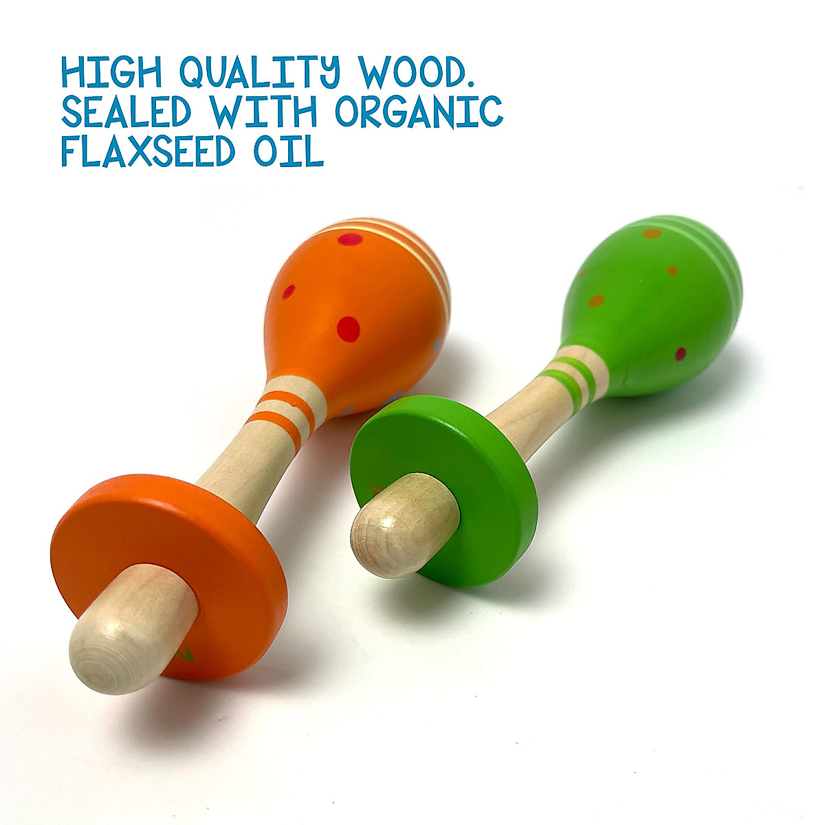 NatyPi Wooden Rattles Baby Montessori Early Educational Grasping Teething Toys for 1 2 3 Year Old Kids, 2pcs Musical Toy Set, Designed in USA, Sealed with Organic Flaxseed Oil, Perfect Toddler Gift