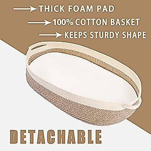 YECELINST Baby Changing Basket, Handmade Woven Cotton Rope Moses Basket for Babies Changing Basket, with Thick Foam Pad and Removable Waterproof Mattress Cotton Pad, Changing Table Topper for Dresser