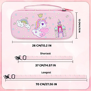RHOTALL Cute for Carrying Case Set for Nintendo Switch OLED, Pink Storage Case for Switch OLED and Accessories with Protective Case, Screen Protector, Adjustable Shoulder Strap, 2 Thumb Caps