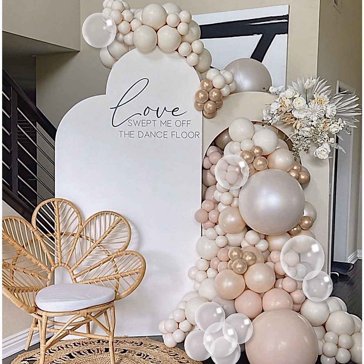 Beige White Gold Balloons,12 Inchs Sand White Metallic Champagne Clear Bride Balloons for Girls Wedding Anniversary Bachelorette Party Boho Bridal Shower Birthday Decorations
