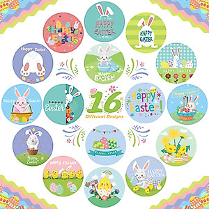 1000 Pieces Easter Stickers Roll Happy Easter Label Sticker Round 1 Inch Bunny Chicken Egg Envelope Sticker Seal Tag for Scrapbooking, Card, Easter, Spring Party Decoration