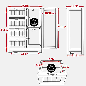 MUPATER Small Storage Cabinet Organizer with 4 Drawers and 1 Cupboard, Freestanding Compact Floor Towel Cabinet for Bathroom and Entryway, White