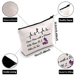 ZJXHPO Running Woman Marathon Cosmetic Bag Don't Mess With A Woman Who Runs 26.2 Miles For Fun Makeup Bag With Zipper Runner Gift (26.2 Miles)