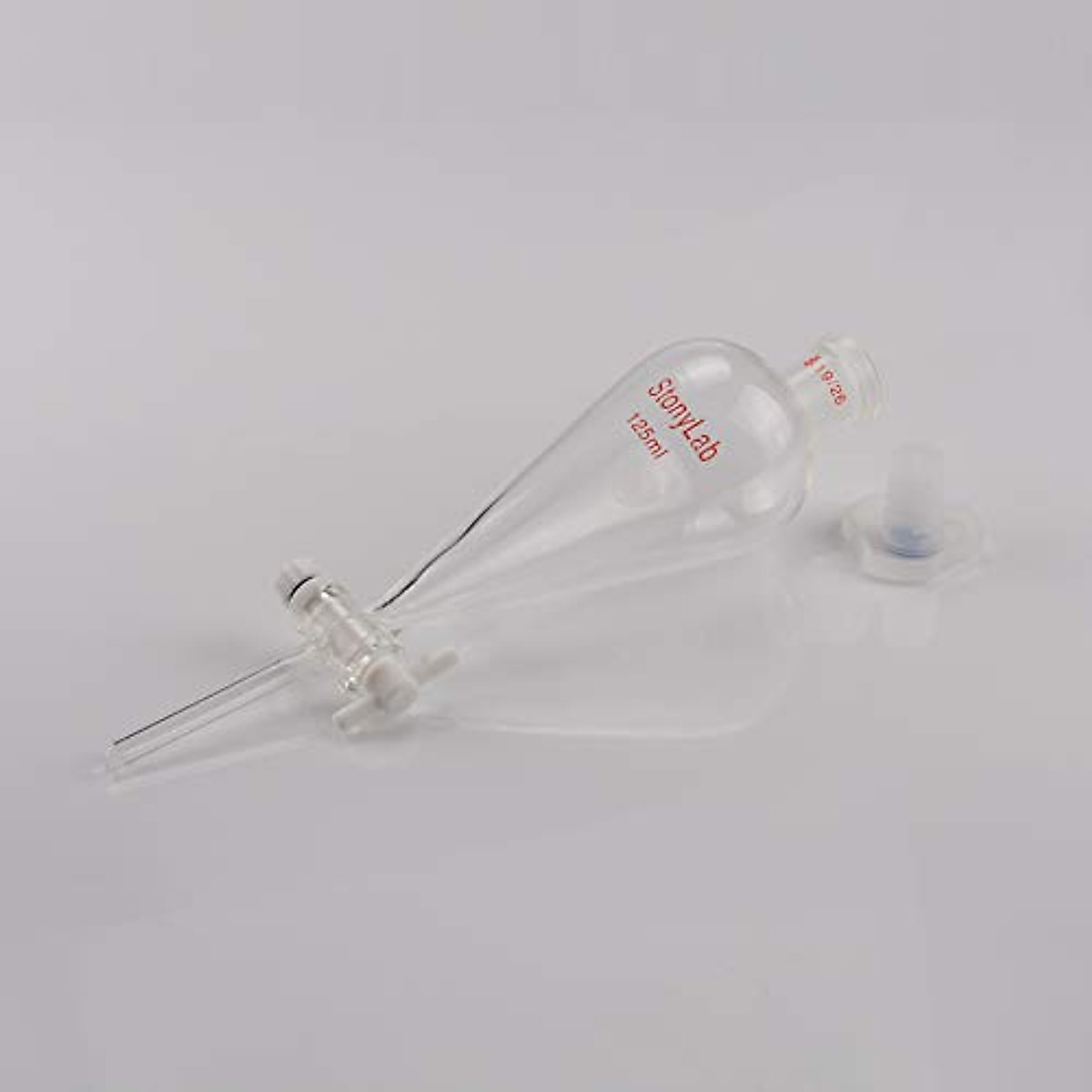 stonylab Borosilicate Glass 125 ml Heavy Wall Conical Separatory Funnel with 19/26 Joints and PTFE Stopcock, 125 ml