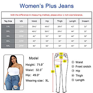 ALLABREVE Women's Plus Size Stretch Skinny Ripped Jeans, 3 Button Hight Rise Slim Fit Washed Denim Jegging, Girlfriend Distressed Tight Jean Pants (Dark Blue, 2XL)