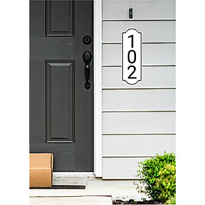 Vertical White and Black House Number, Address Plaque Outside Sign - Mailbox Numbers (10" x 3.5") Customized Sign for House, Store, Office, Outside, 911 Visibility Signage, (Vertical)