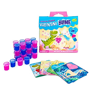 Magical Friends Valentines Slime Super Fun Pack, 28 Containers of Slime and Valentines Cards for Kids School Classroom Party Favors