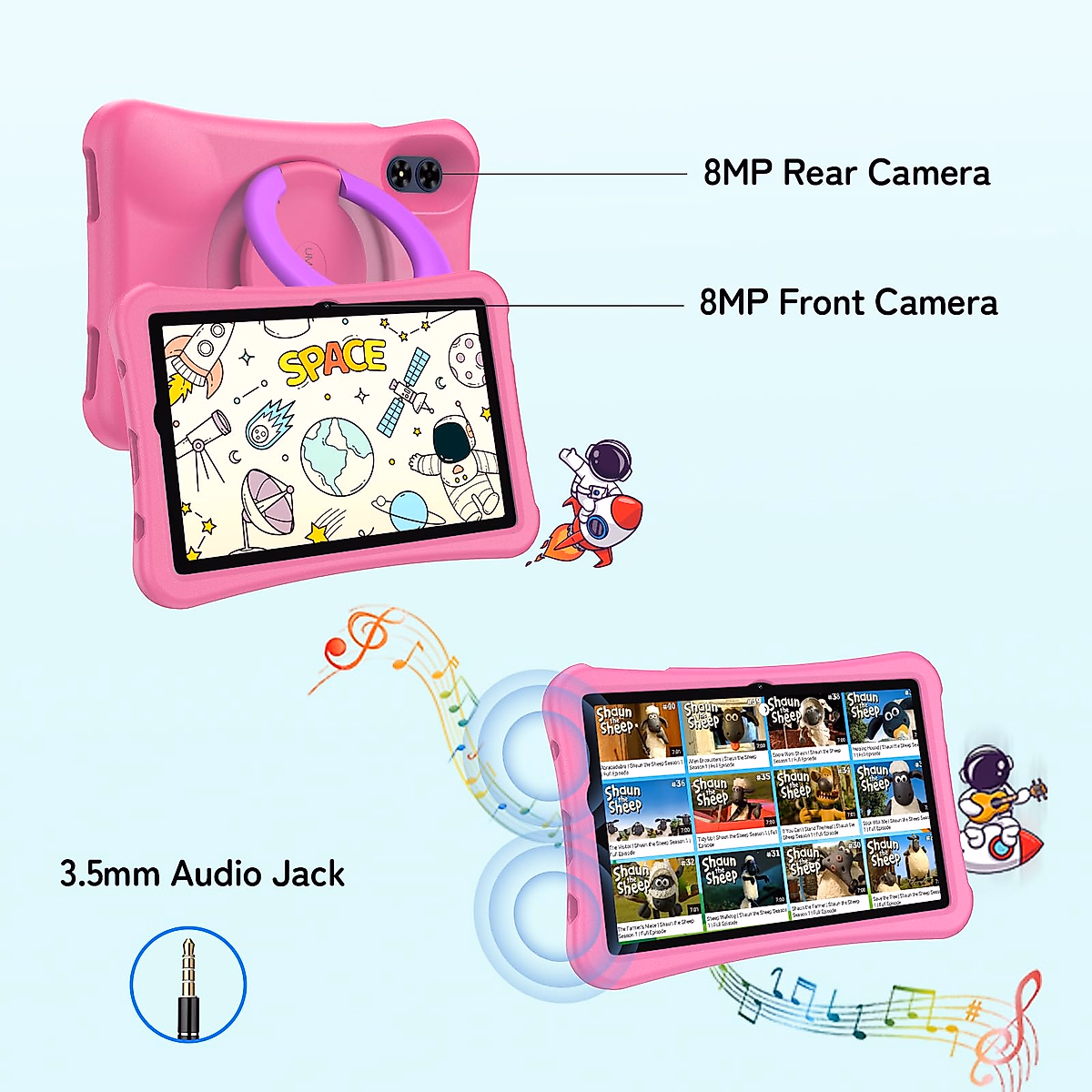 UMIDIGI Kids Tablet, Android 13 Tablet for Kids, 10.1 inch G2 Tab Kids, 8(4+4) GB RAM 64GB ROM Up to 1TB, Children's Tablet with Parental Control, BT 5.0, WiFi 6, Learning Tablet for Kids (Pink)