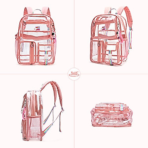 LISINUO Clear Backpack Girl Transparene Backpacks See Through Book Bag for Women Heavy Duty Pvc Mesh Bag Cute Girls Bookbags (Pink)