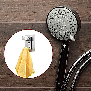 Shower Head Holder Strong Adhesive Shower Head Wall Mounting Bracket Adjustable Shower Wand Holder with 2 Hanger Hooks No Drill Need (2)