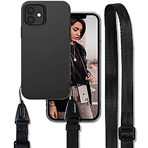 Ringke Air Shoulder Strap Compatible with iPhone 12 Mini Case, Crossbody Necklace Lanyard with Clear TPU Silicone Phone Back Cover for 5.4-inch (2020) - Smoke Black