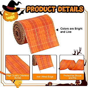 TONIFUL 2.5 Inch Orange Stripe Burlap Ribbon Wired Edge Ribbon Thanksgiving Fall Halloween Christmas Wired Ribbon for Crafts Gift Tree Topper Wreath Bows Outdoor Indoor Decorations 6yds