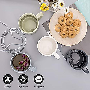 Hasense Stackable Porcelain Coffee Mugs Set of 4 with Metal Stand, 15 Ounce Embossed Cappuccino Cups for Specialty Coffee Drinks and Tea, Multi Color