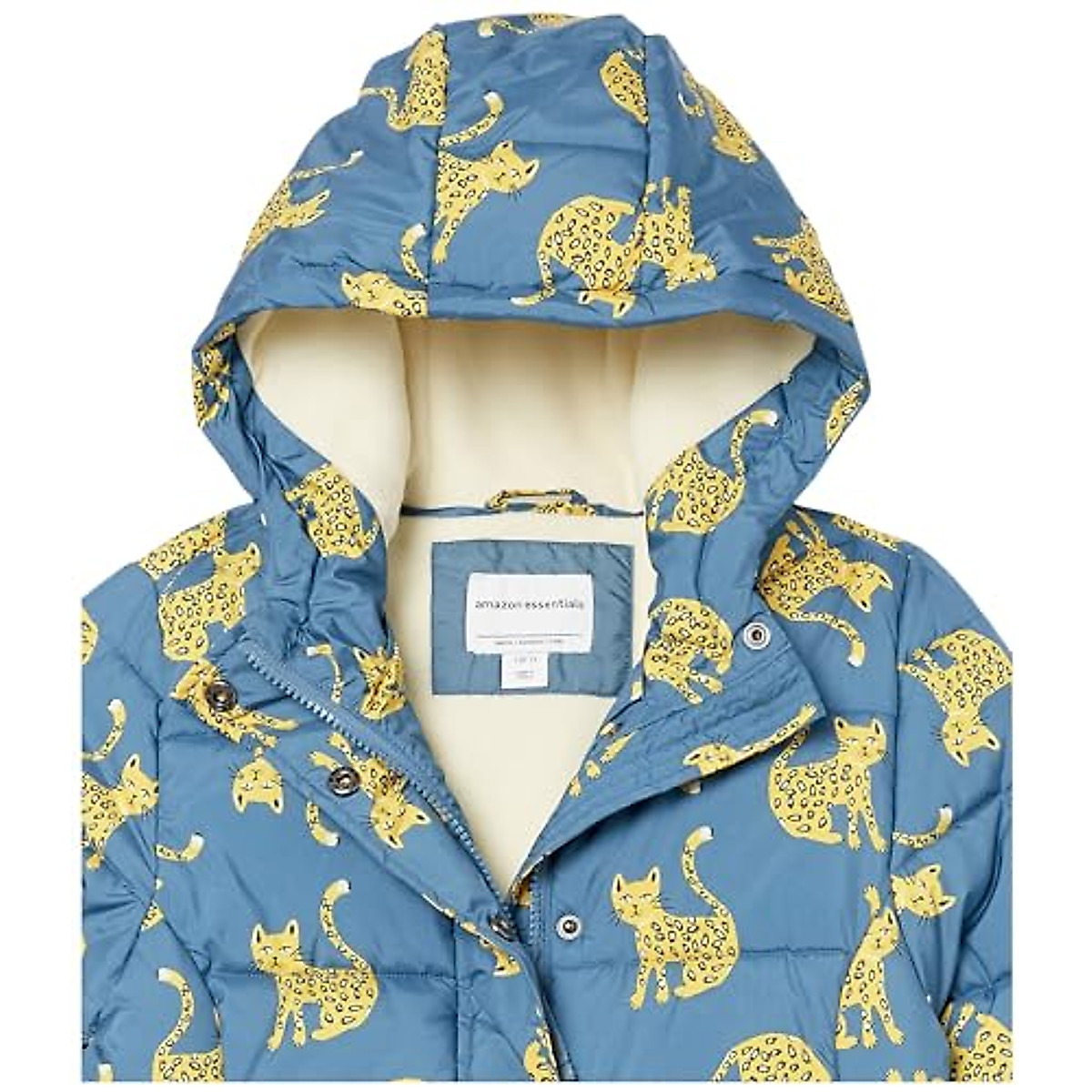 Amazon Essentials Toddler Girls' Heavyweight Hooded Puffer Jacket, Blue Cat, 2T