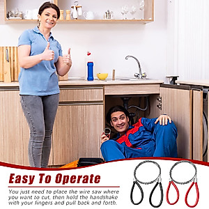 2 Pcs PVC Pipe Cable Saw Stainless Steel Wire Saw Hand Pocket String Rope Saw Emergency Survival Wire Saw PVC Pipe Cutting Tool for Wood Camping Hiking Hunting, Red, Black, 23.62 Inch