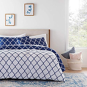 LINENSPA All Season Hypoallergenic Down Alternative Microfiber Comforter, Oversized Queen, Blue/White