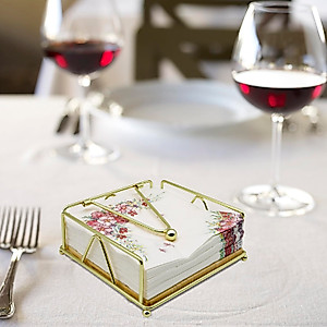 Lxooezu Flat Napkin Holder For Table,Square Wooden Base,Metal Weighted Arm Paper Napkin Holders,Paper Towel Dispensers for Kitchen Countertops,Table Decorations and Outdoor Picnics（Gold）