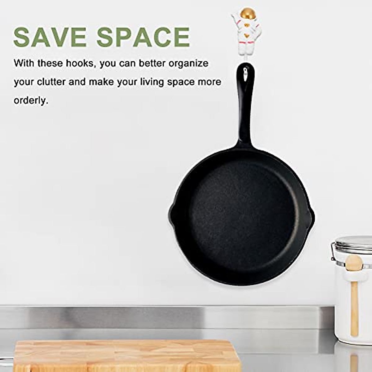 IMIKEYA 2Pcs Wall Hooks Self Adhesive Astronaut Shape Entryway Coat Hook Clothes Hanger for Bedroom Mudroom Bathroom Kitchen Jackets Hats Robes Towels